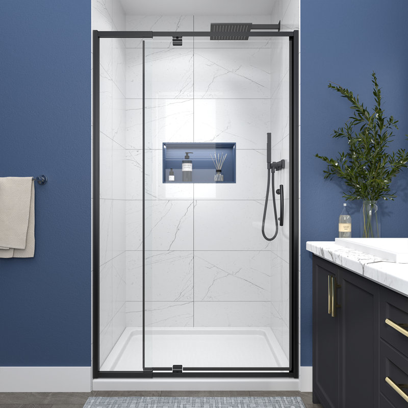 Dilon 38-42" Wide X 71" High Pivot Semi-Frameless Shower Door With Clear Glass | Wayfair
